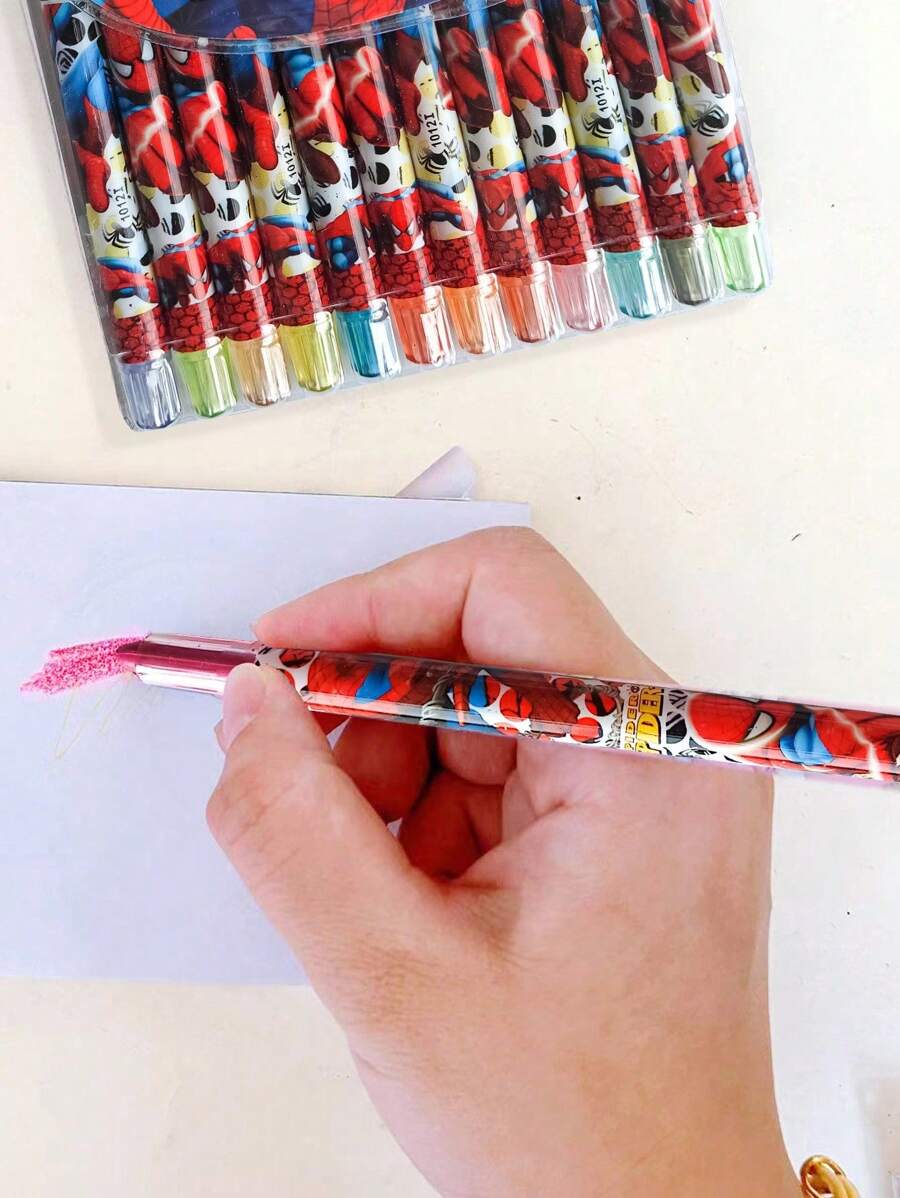 Disney طقم أقلام رصاص ملونة تدور من رسوم 12 لون ، أقلام رسم ، طقم قرطاسية قلم زيت عشوائي الأنماط