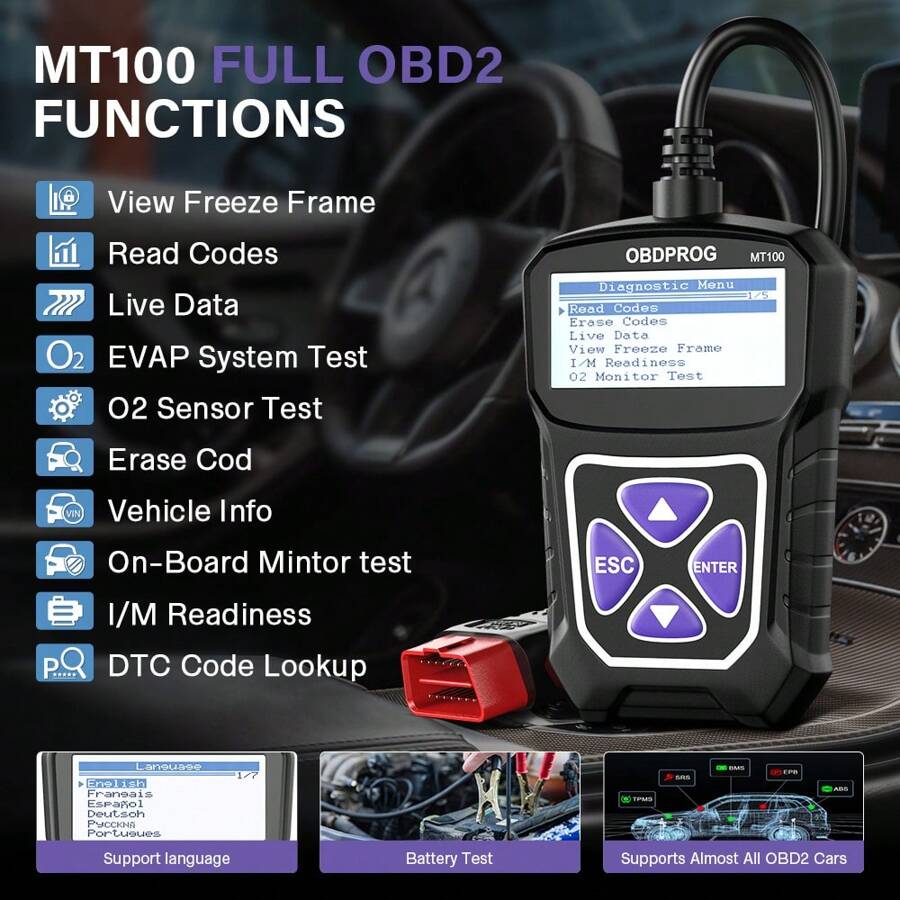 OBDPROG MT100 OBD2 Code Reader Car Check Engine Diagnostic ScanTool ...