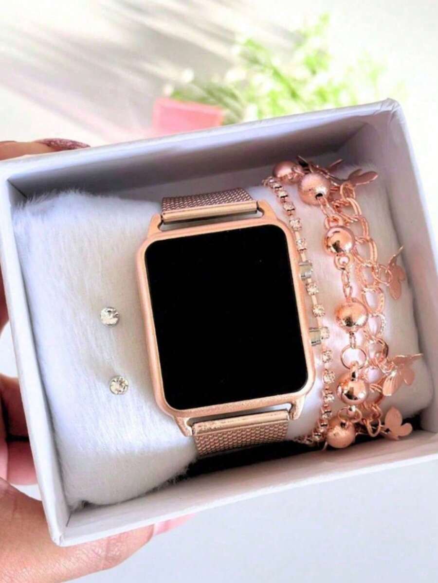 Women's Square Led Digital Wrist Watch With Bracelet | SHEIN USA