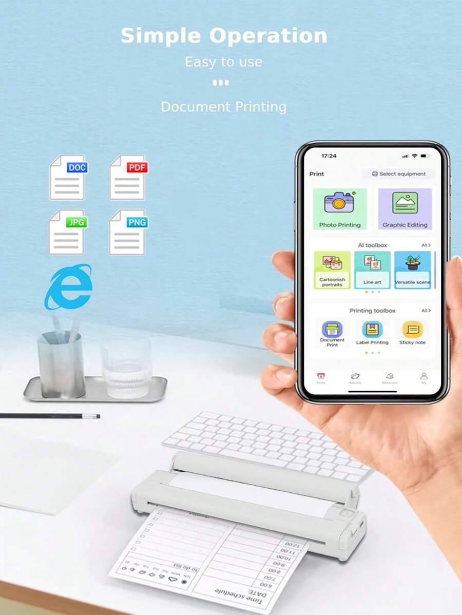 Portable A4 Printer, Thermal Multifunctional Printer, Equipped With 10 ...