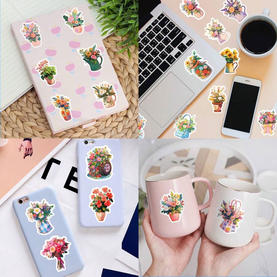 100Pcs Flower Stickers, Aesthetics Stickers For Water Bottles, Laptops ...