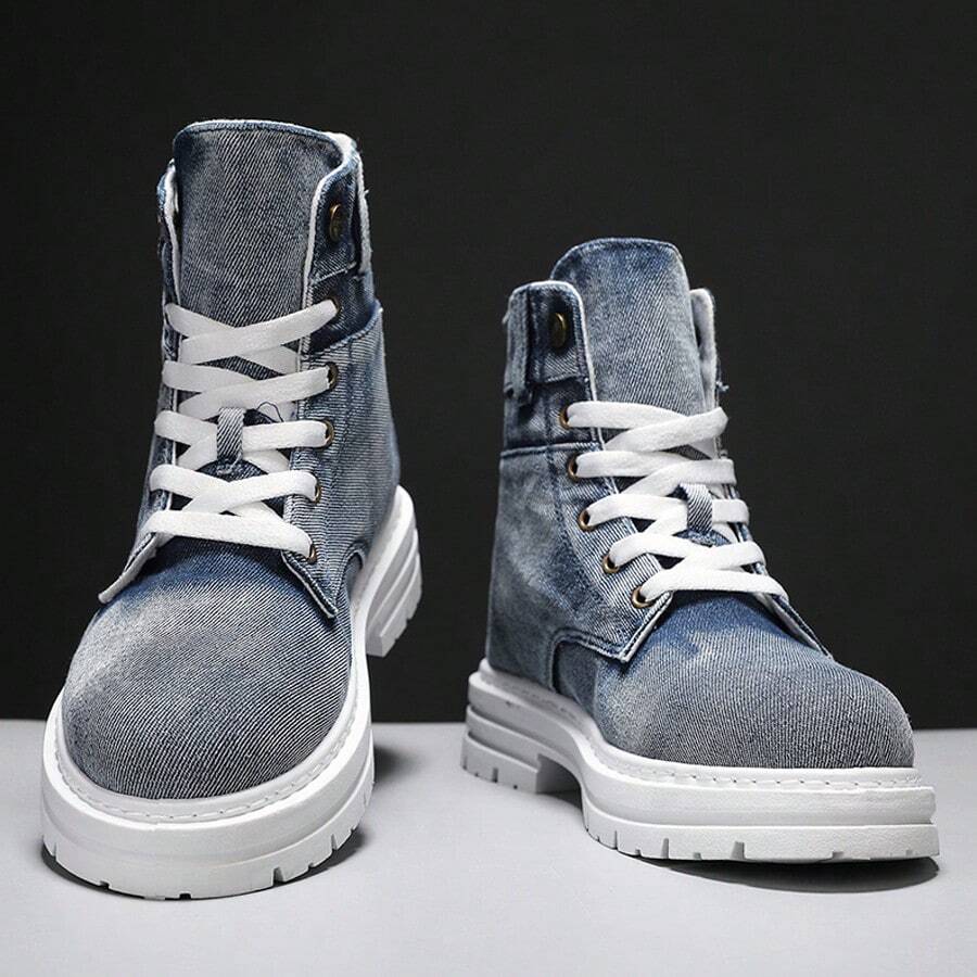 Men's 2024 High-Top Canvas Boots, Retro Style Thick Sole Work Boots ...