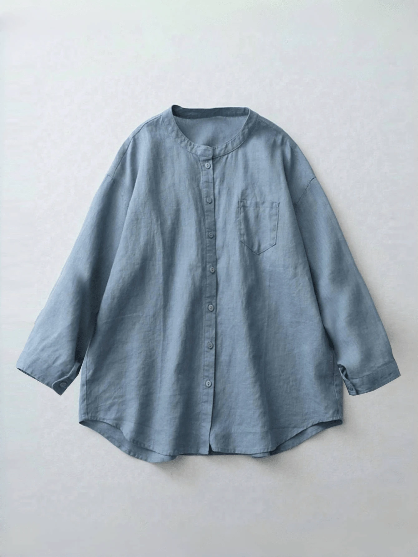 Women's Linen Blouse, Casual Comfortable Long Sleeve Round Neck Button ...