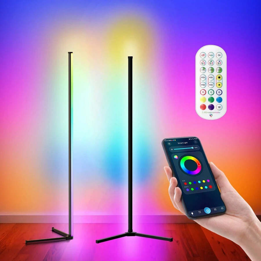 56-Inch Smart RGB LED Corner Floor Lamp With App And Remote Control ...