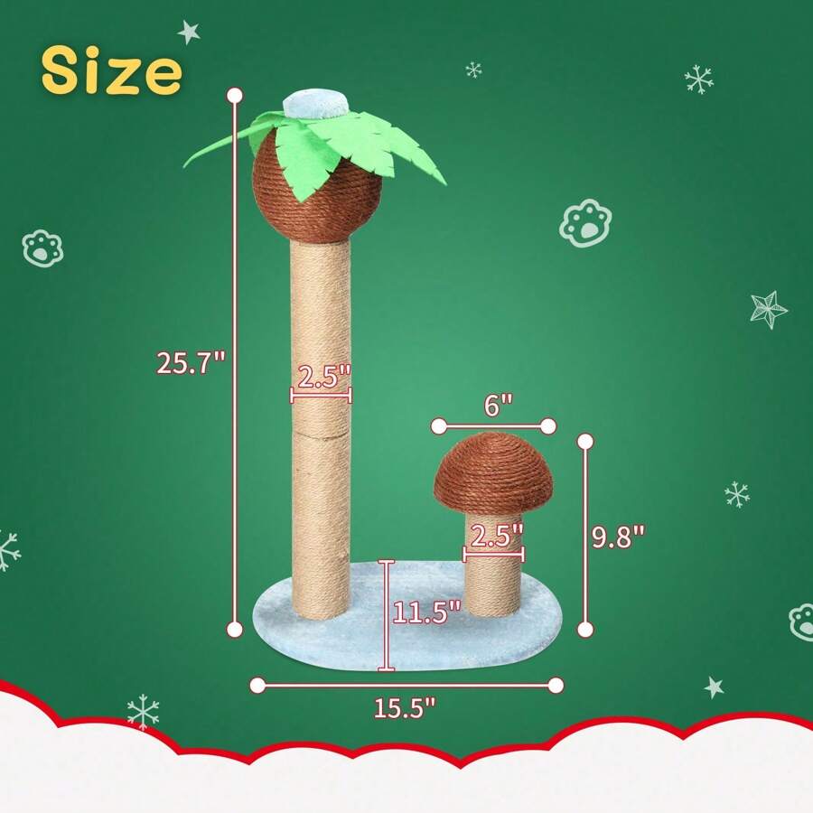 27.5in Coconut Palm Tree Cat Scratching Post, Cute Cat Scratcher With ...