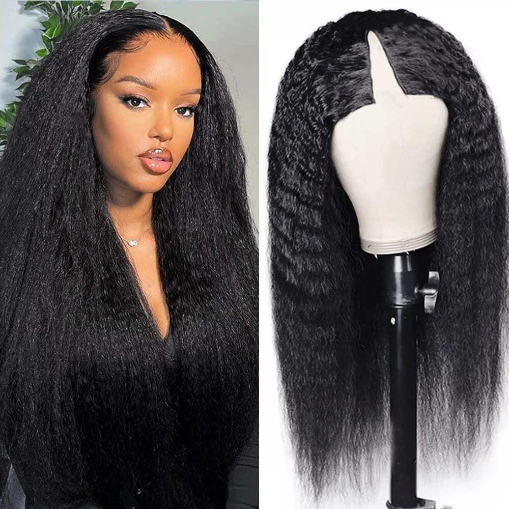 V Part Wig Human Hair Kinky Straight Human Hair Wigs For Women Glueless ...