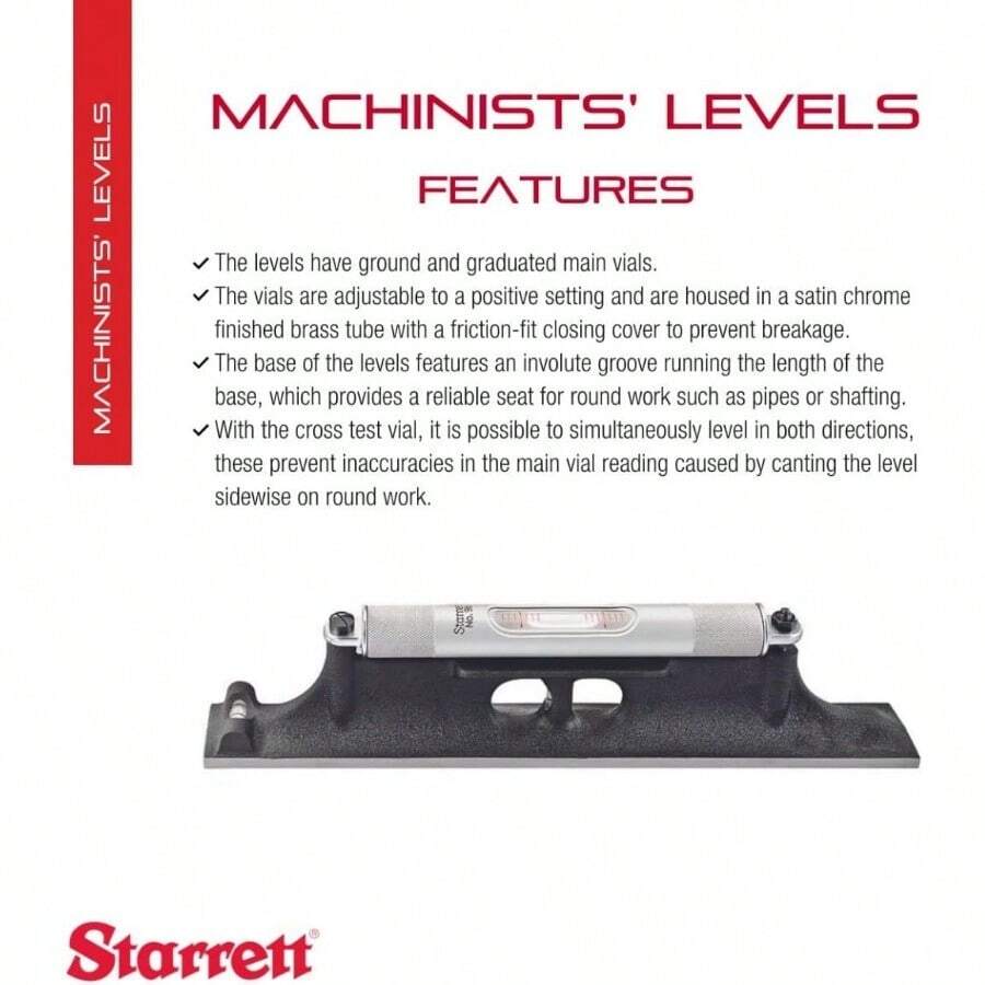 Starrett Machinists Level With Ground And Graduated Main Vial Ideal