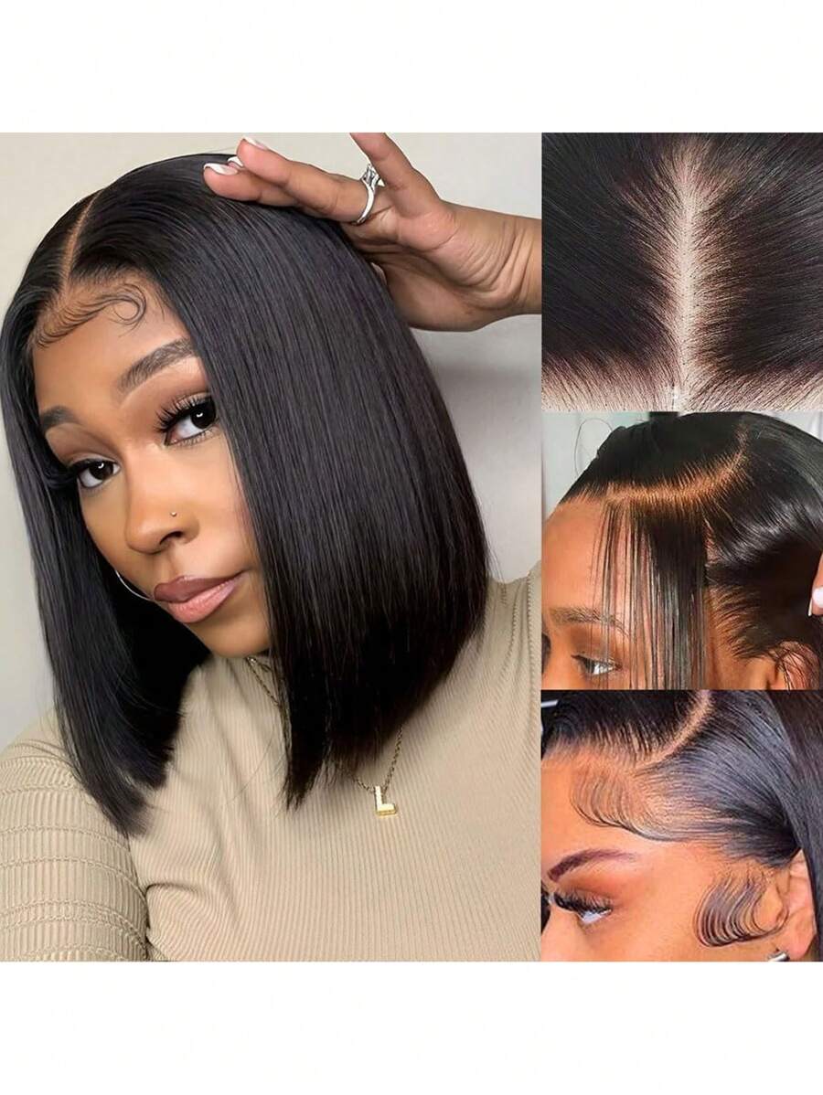 Perruque Bob en cheveux humains 13x4 Perruque frontale en dentelle en cheveux humains Densité ...