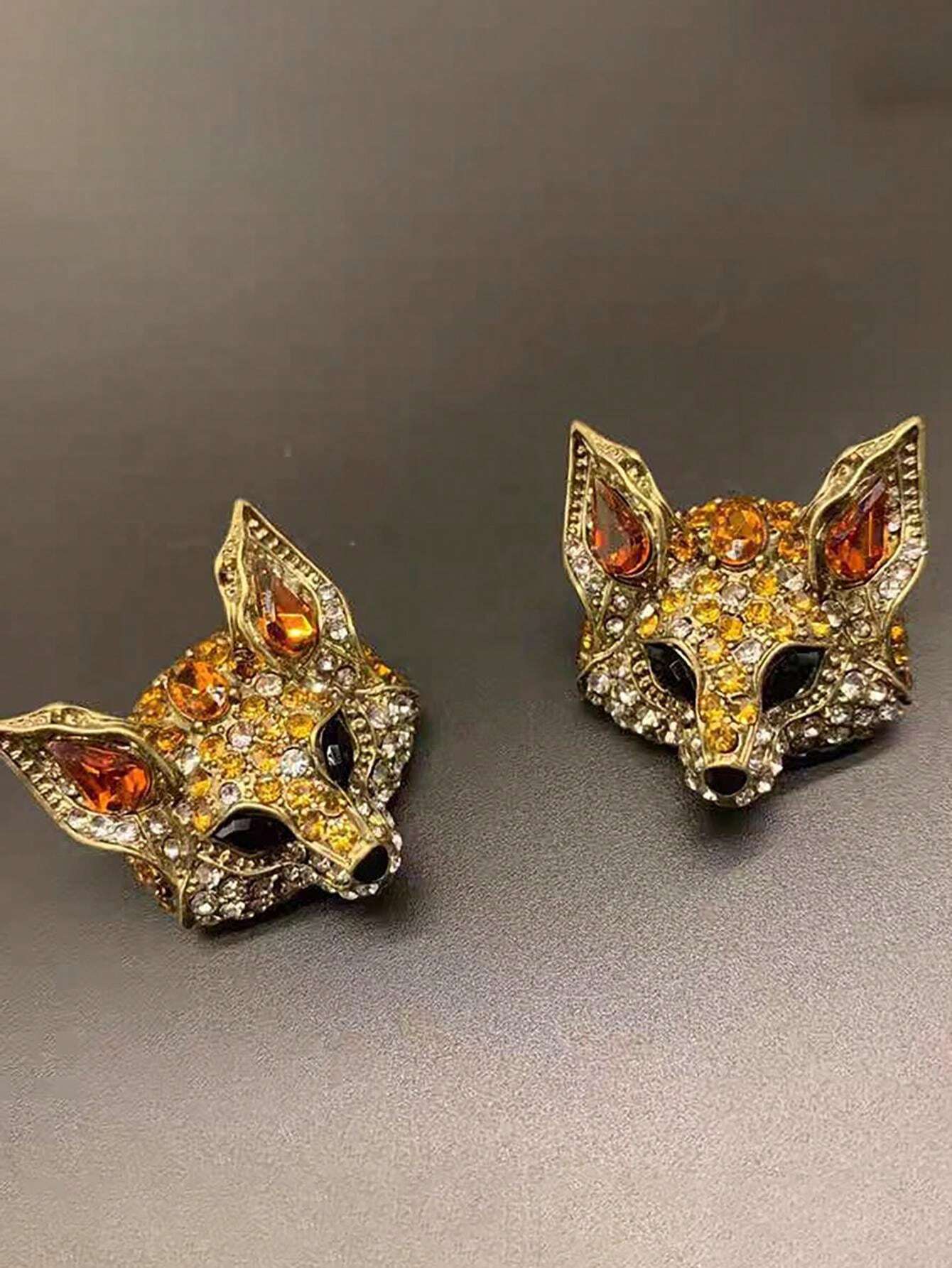 1 par de aretes de moda con diseño de zorro con diamantes vintage ...