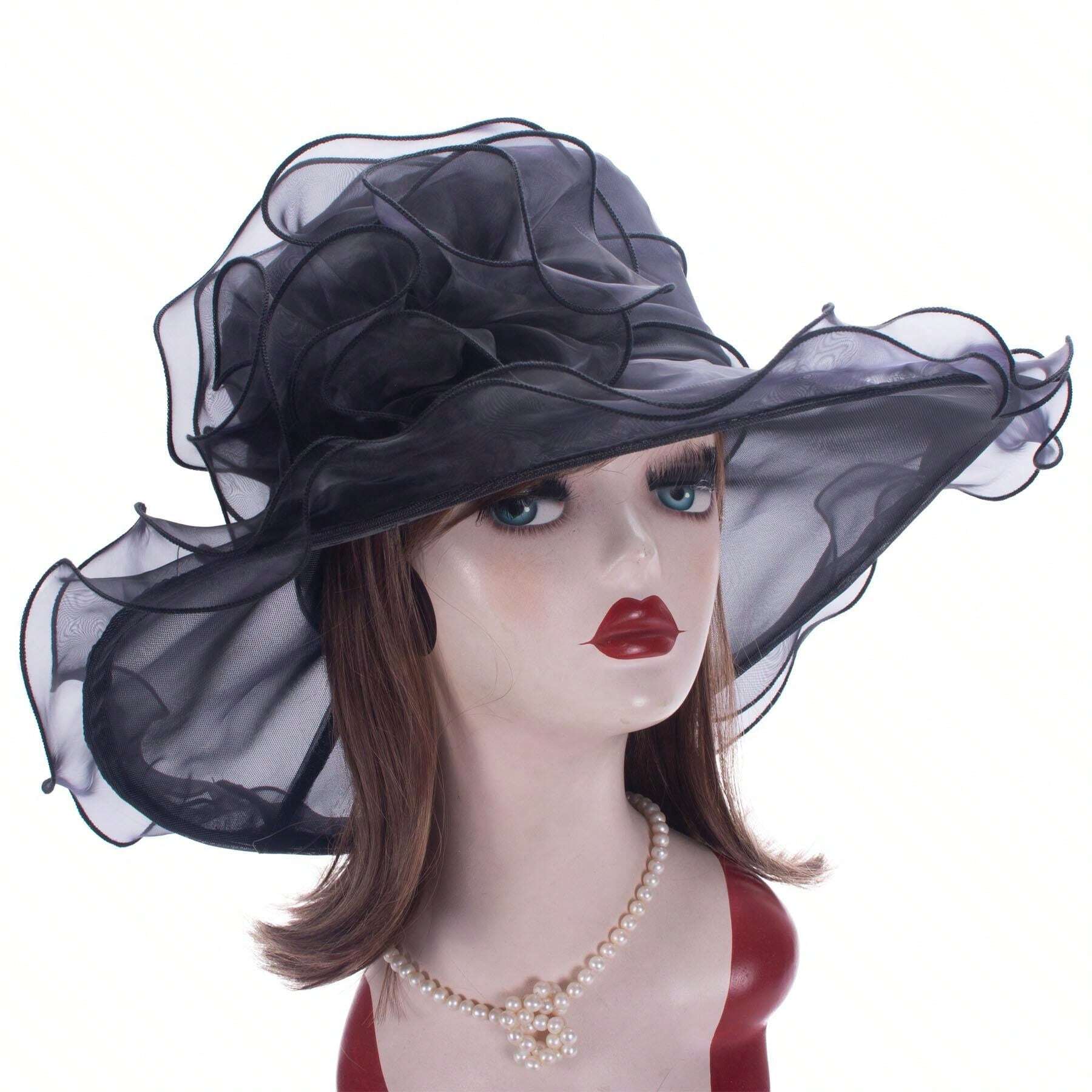 1 Pc Packable Formal Wedding Kentucky Derby Wide Brim Tea Party Sun Hat ...