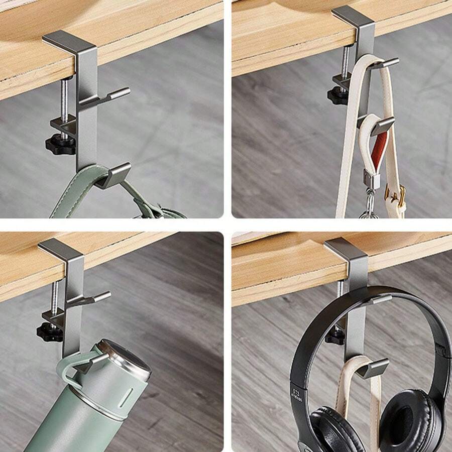 Aluminum Office Desk Clamp Hook, Modern Style Hole-Free Desk Edge ...