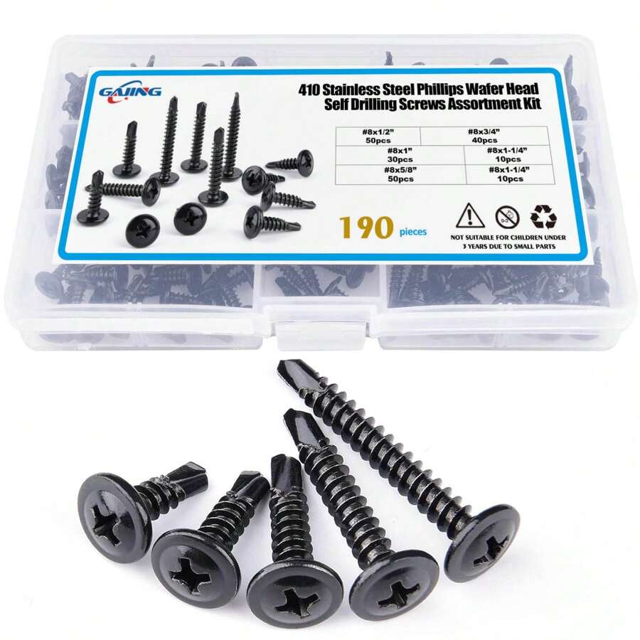 Kit d'assortiment de vis autoperceuses Tek à tête bombée modifiée Phillips en acier inoxydable ...