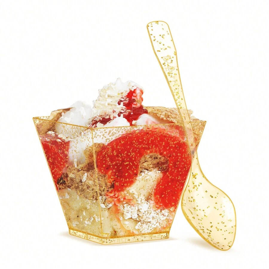 60ML Gold Powder Dessert Cup 20pcs, Dessert Cup Plastic Small Square ...