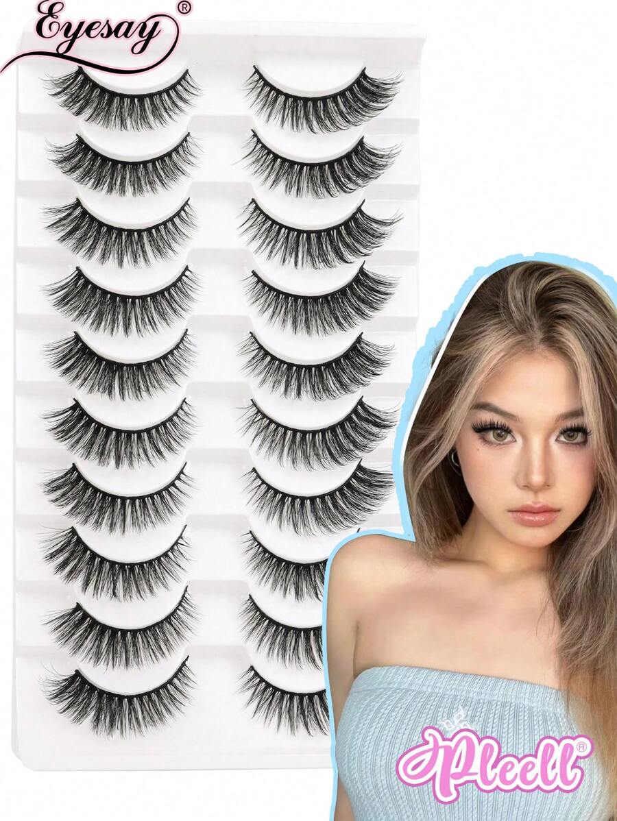 10 Pairs Full False Lashes 3D Stereoscopic Fishtail Eye Elongated Fox ...