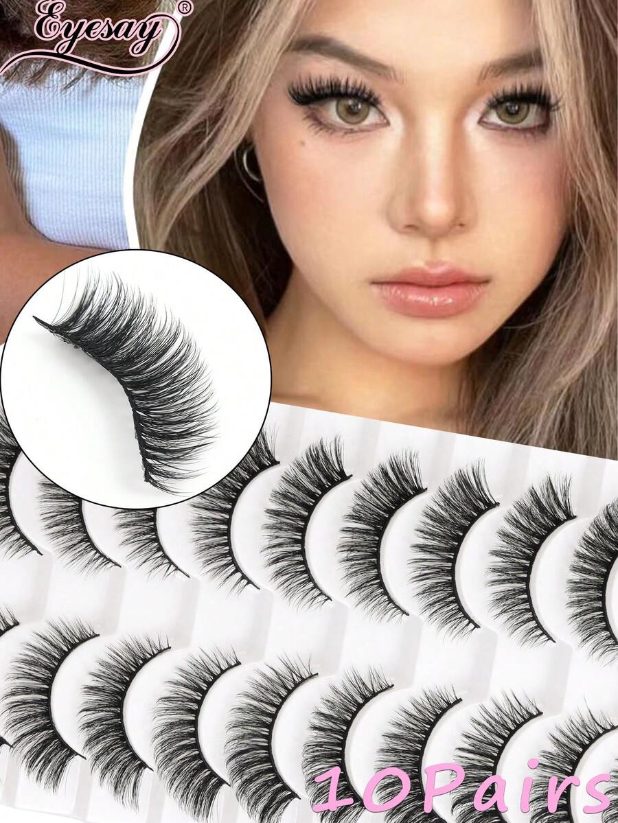 10 Pairs Full False Lashes 3D Stereoscopic Fishtail Eye Elongated Fox ...
