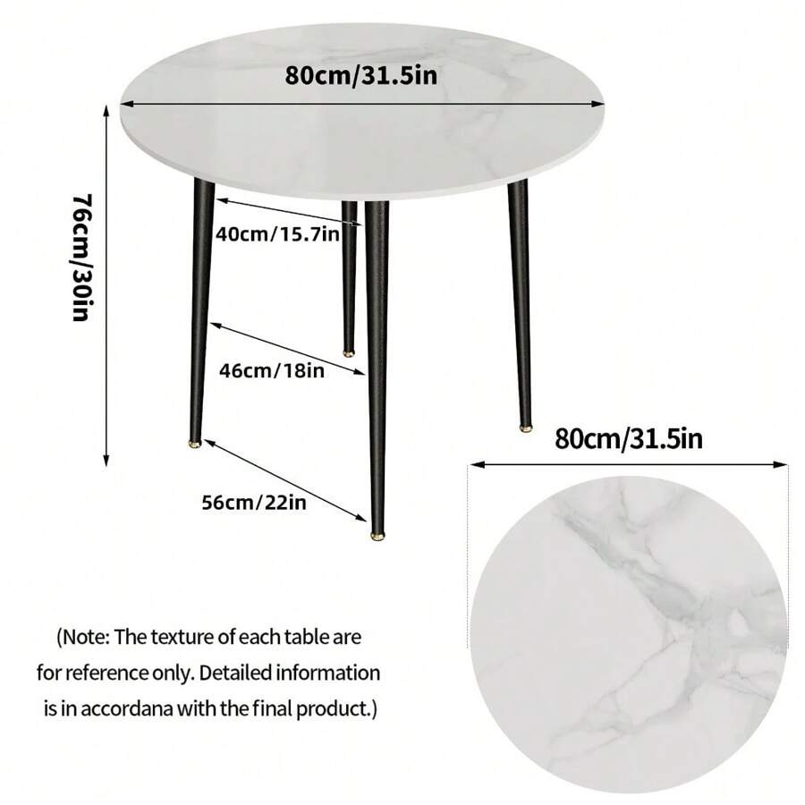 Modern Round Kitchen Dining Table Marble Top 80cm Diameter Linving ...