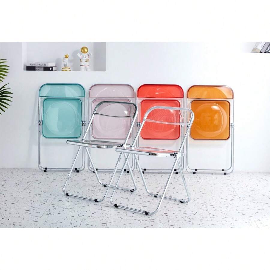 Goodsilo Yellow Folding Chair Transparent PC Plastic Steel Indoor ...