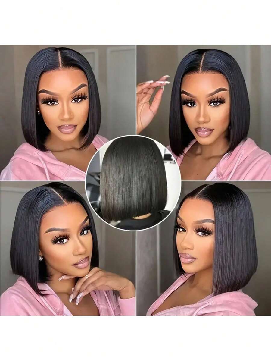 Perruque bob frontale en dentelle de 16 pouces, cheveux humains, dentelle transparente 13x4 sans ...