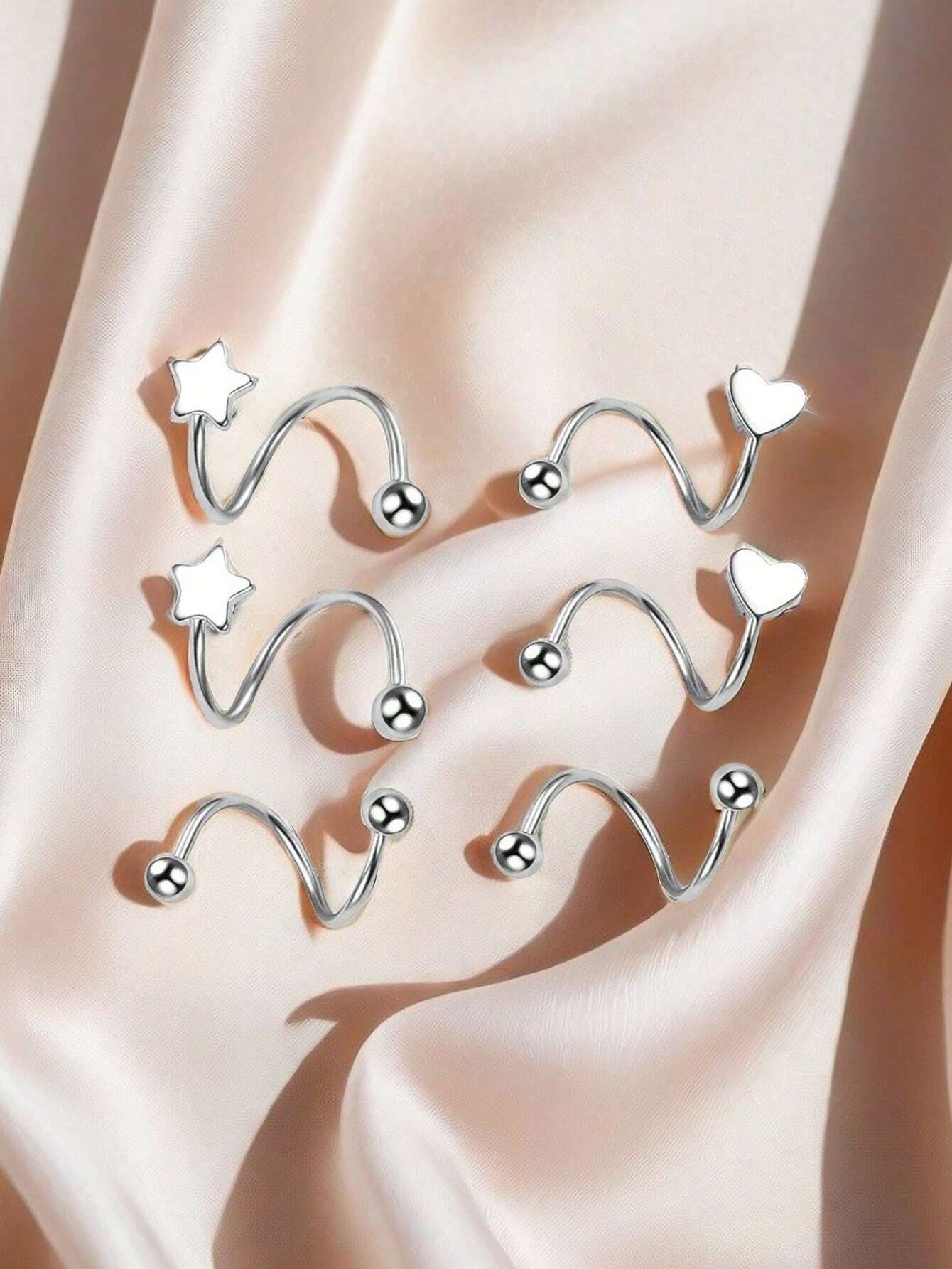 1 Pair Heart And Star Shape Spring Ear Clips/Ear Studs For Women, Tiny ...