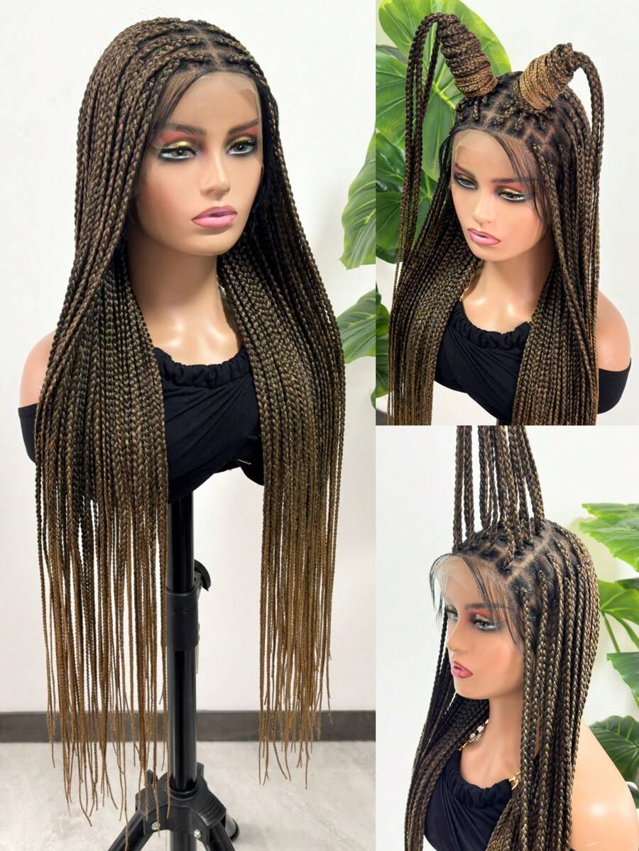 Full Double Lace Front Box Braided Wigs For Women 36 Inches Knotless ...