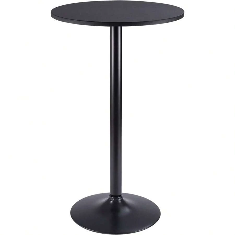 Pub Table Round Bar Height Cocktail Table Metal Base MDF Top Obsidian ...