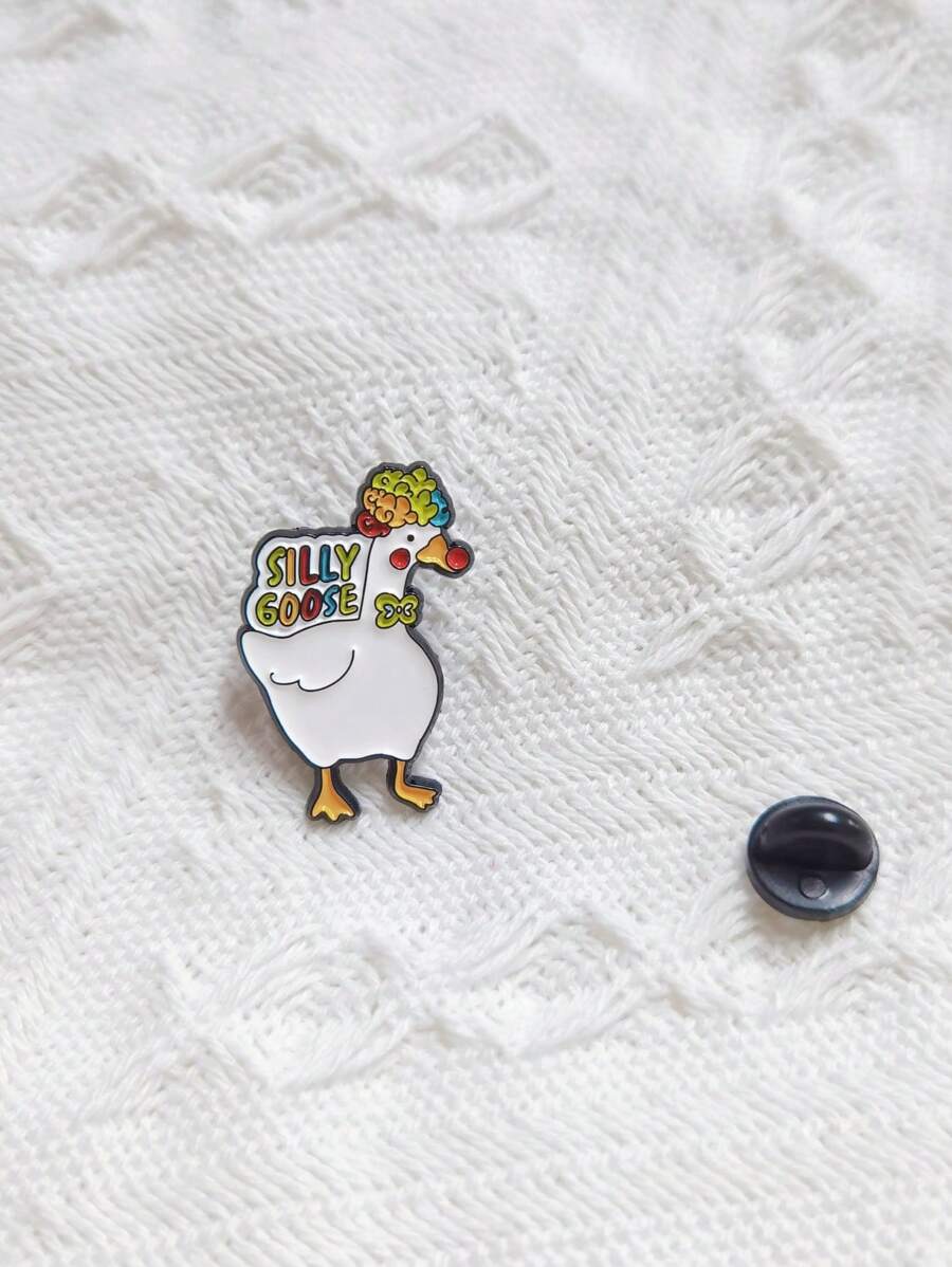 1pc Cute Animal Clown Goose Design Pin, Funny "Silly Goose" English ...