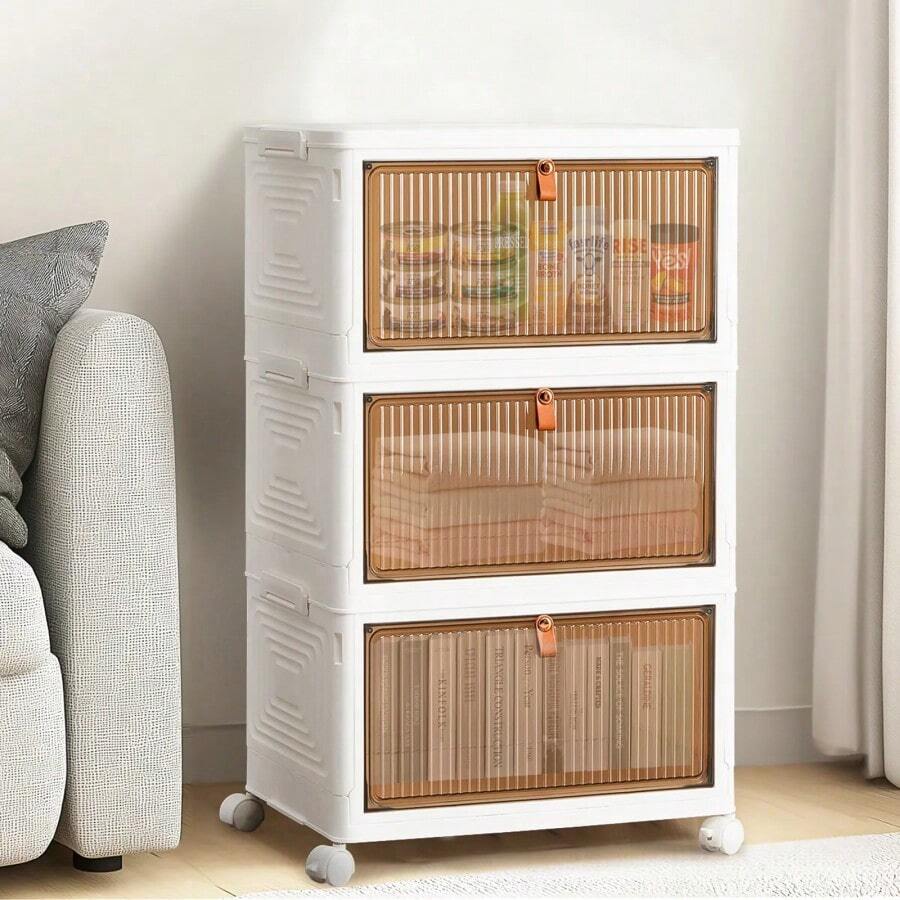 Stackable Plastic Storage Bins With Lid - 23QT Foldable Organizers And ...