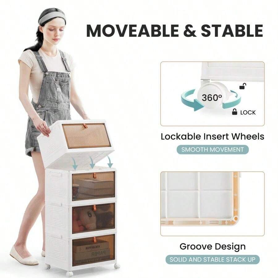 Stackable Plastic Storage Bins With Lid - 23QT Foldable Organizers And ...