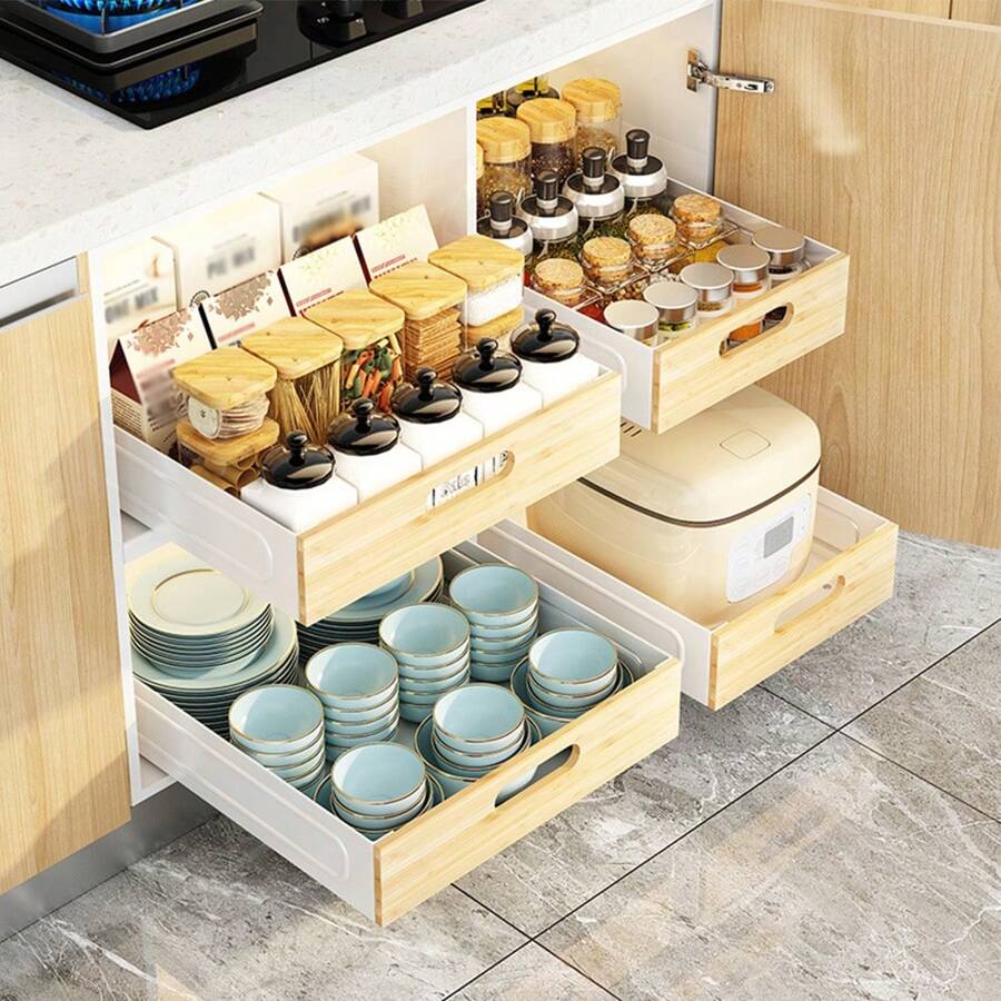 Cabinet Pull Out Drawer Carbon Steel Slide-Out Shelves Pull Out Cabinet ...