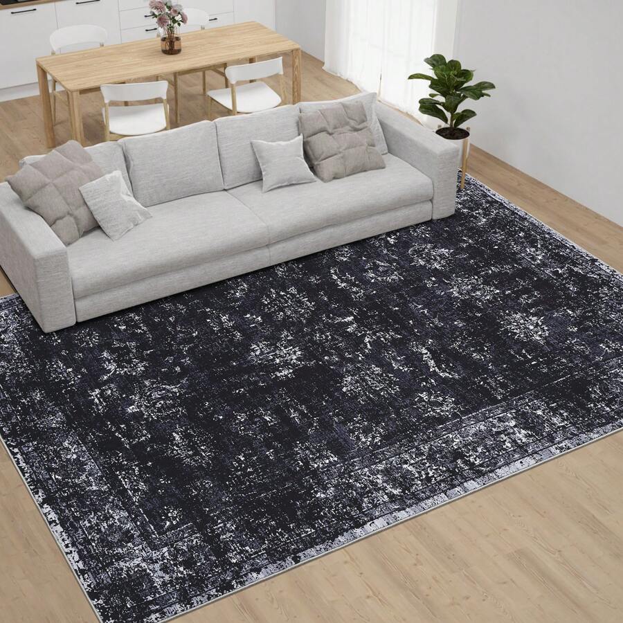 Vintage Washable Area Rug Distressed Short Pile Carpet Anti-Shedding ...