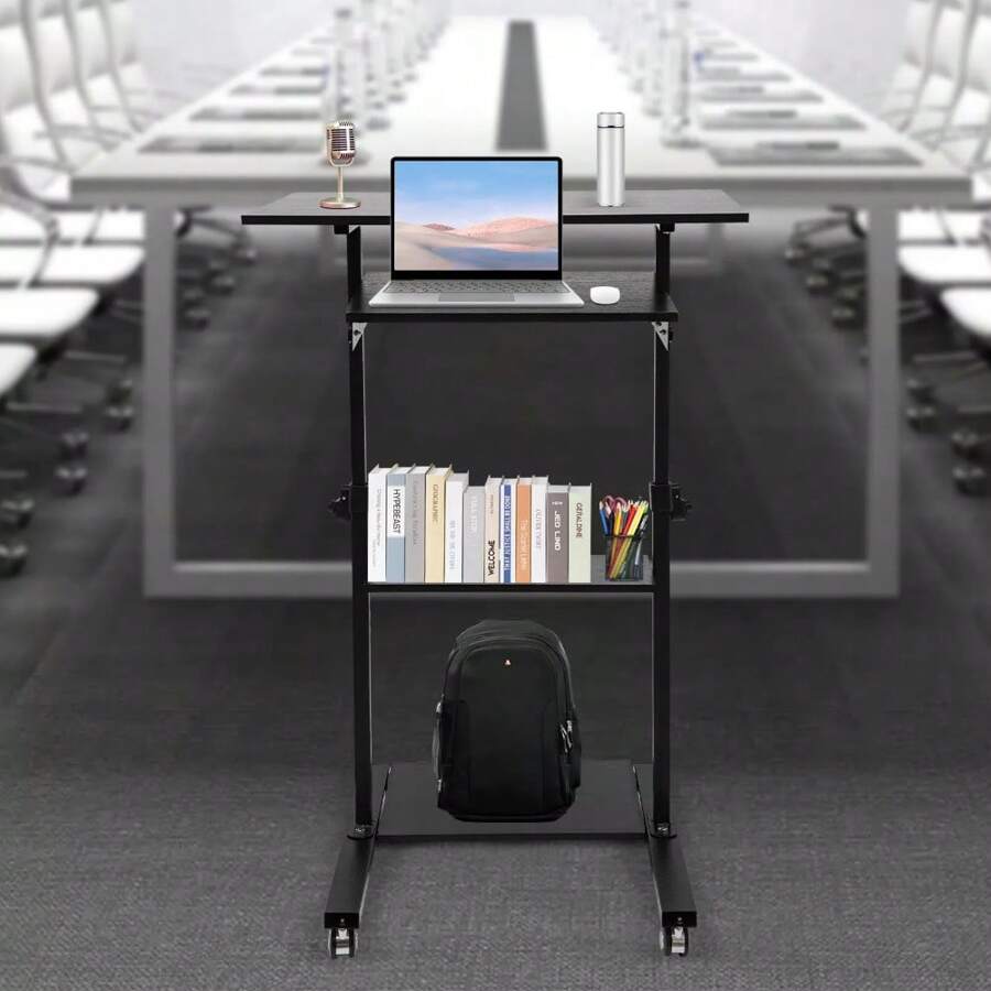 Height Adjustable Rolling Stand Up Desk, Mobile Standing Desk With 2 ...
