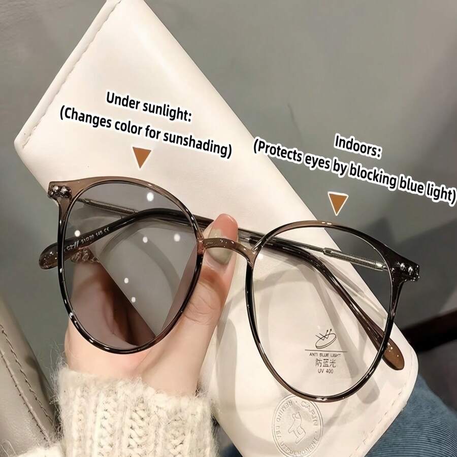 Transparent Frame Eyeglasses Change Color For Sun-Shading Protect Eyes ...