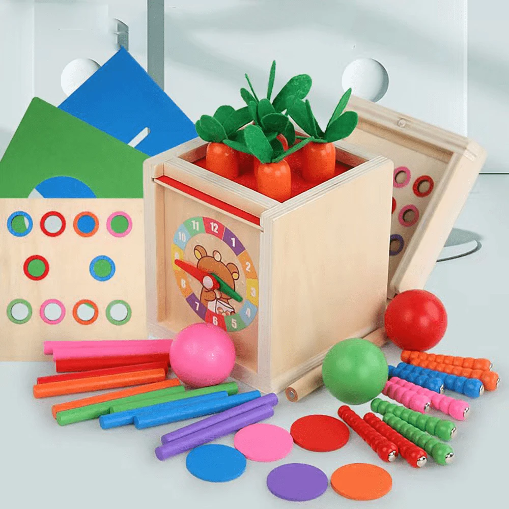 Wooden Toy Set With Various Shape Matching, Coin Tossing, Carrot ...