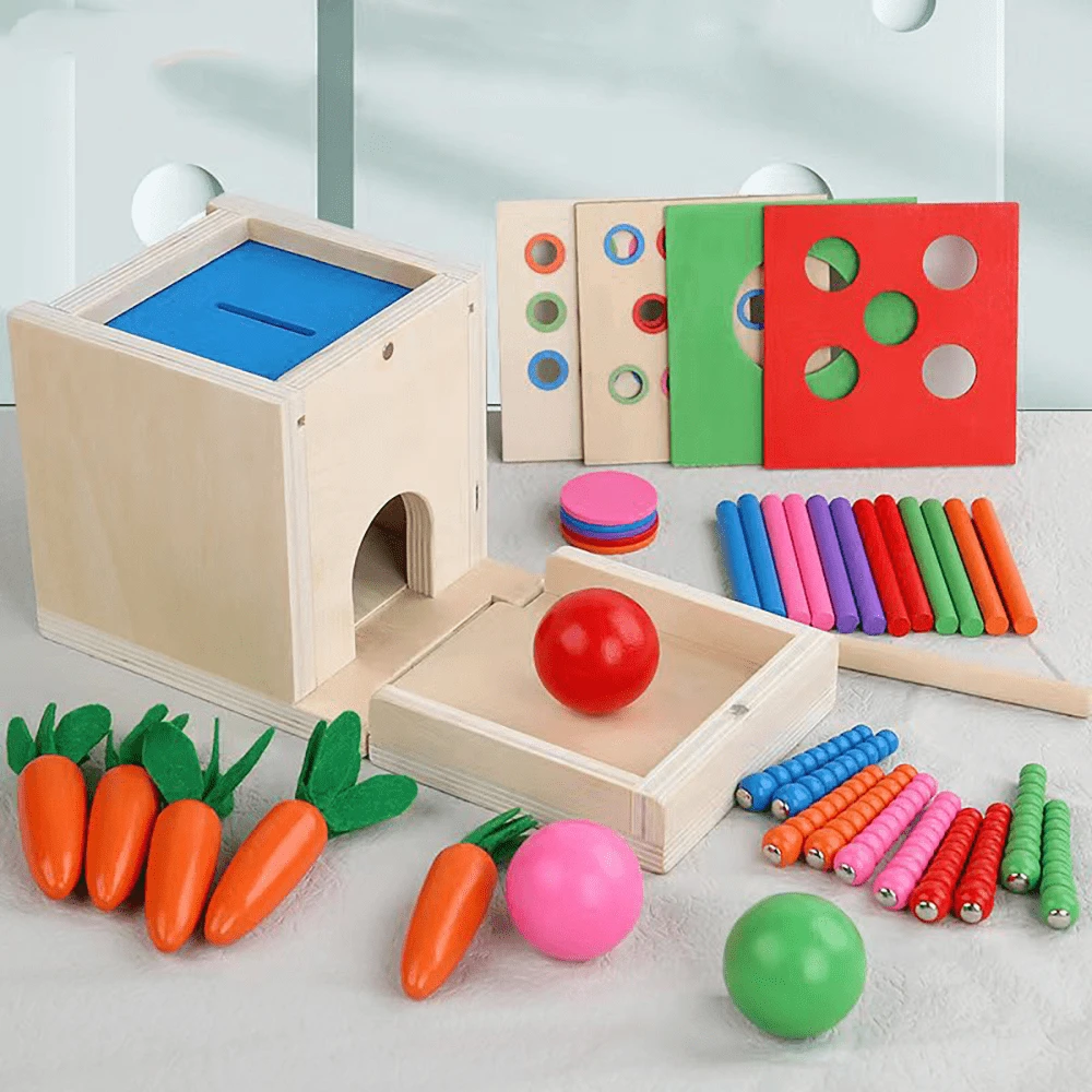 Wooden Toy Set With Various Shape Matching, Coin Tossing, Carrot ...