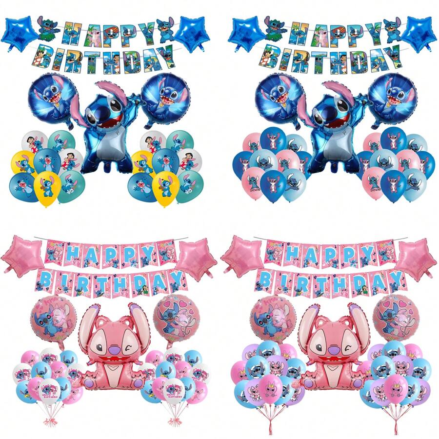 Disney Stitch Party Supplies, Birthday Banner, Latex Balloons,Aluminium ...