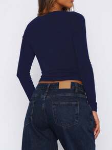 Women Y2K Style Lace Trim Slim Fit Sexy U-Neck Long Sleeve Top | SHEIN USA