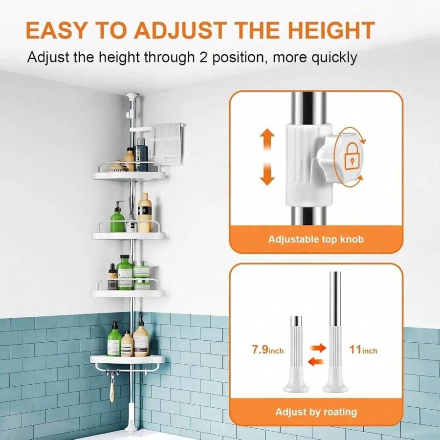 Corner Shower Caddy Tension Pole: Rust Proof 4Tier Shampoo Storage Organizer For Inside Shower ...
