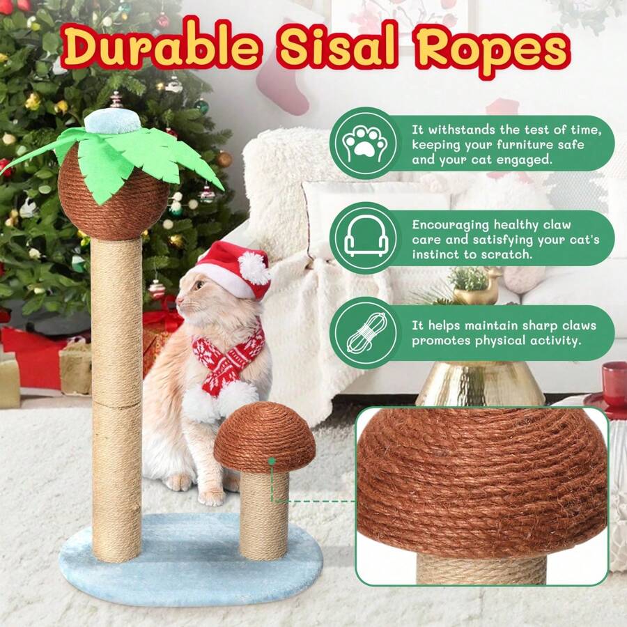 27.5in Coconut Palm Tree Cat Scratching Post, Cute Cat Scratcher With ...