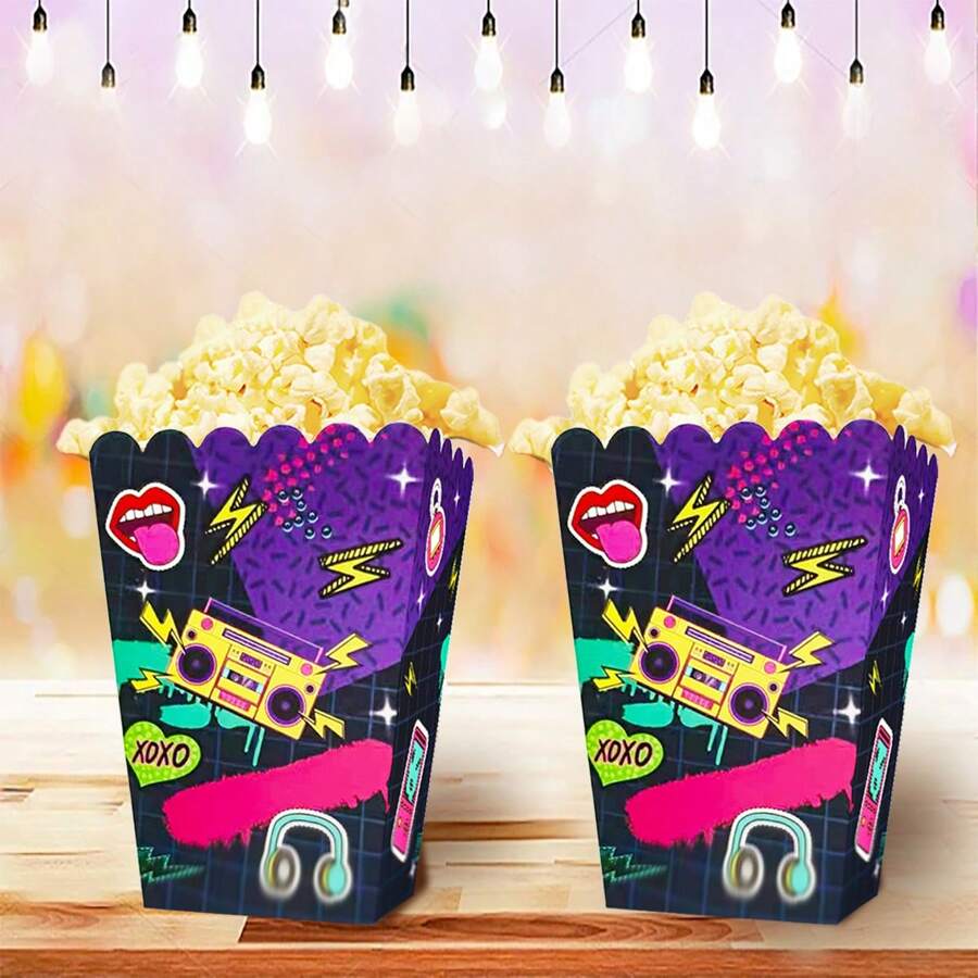 '90s Theme Disposable Popcorn Box Folding White Card Box Chicken Rice ...