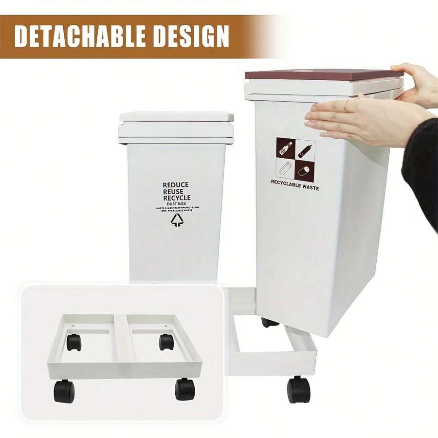 24L Wheeled Double Compartment Trash Can With Removable Push-To-Open ...