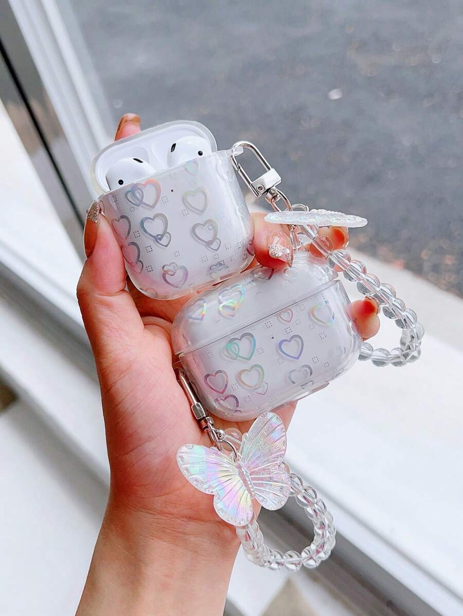 Fashionable Transparent Heart-Shaped AirPods Pro 2 Protective Case For Bluetooth Earphones, Full ...