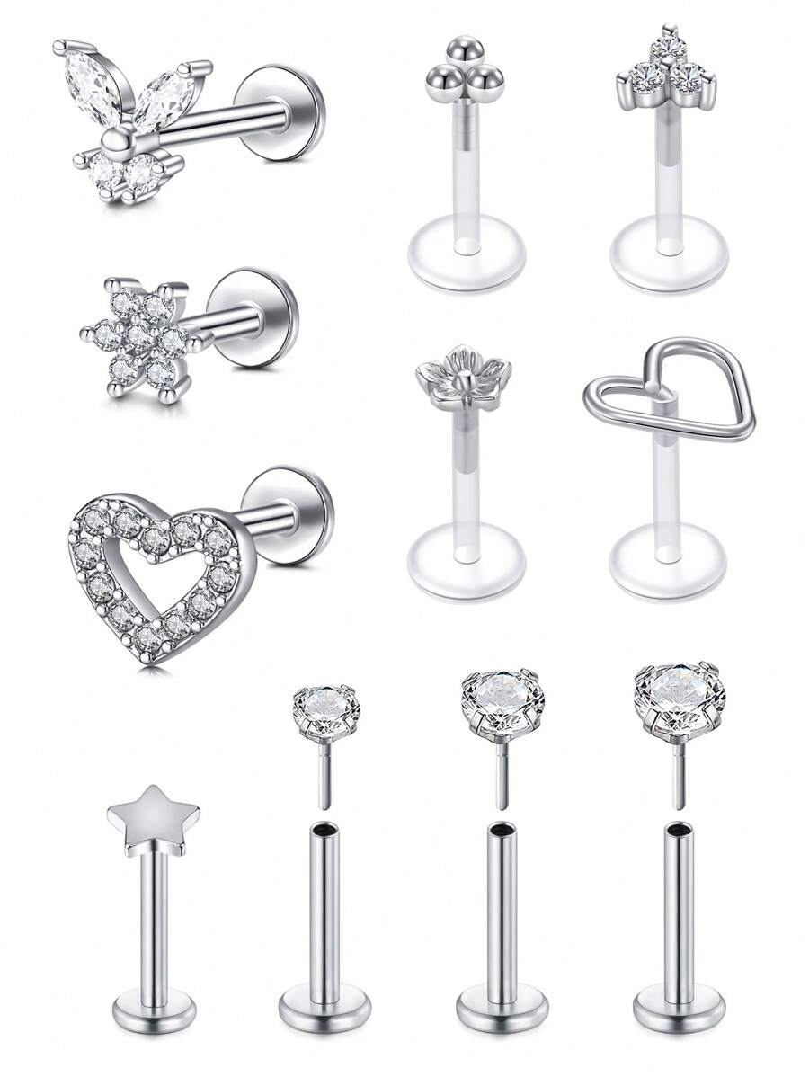 CIZME 11pcs Lip Studs Labret Bars Stainless Steel Plastic Clear Lip ...