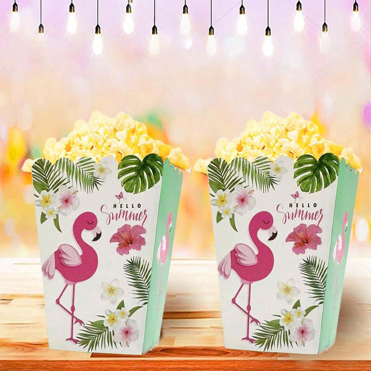 Flamingo Theme Disposable Popcorn Box Folding White Card Box Chicken ...