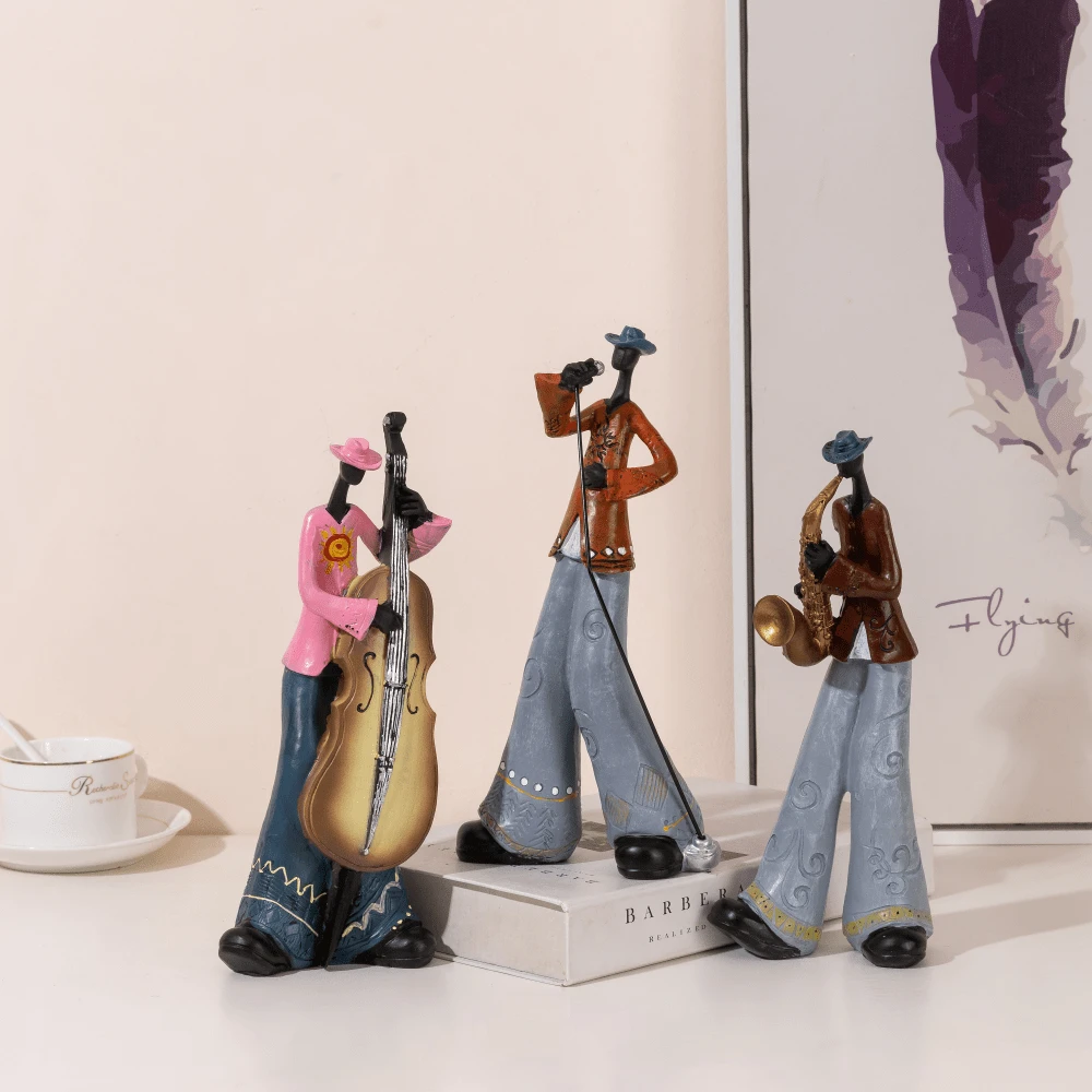 1pc, Resin Jazz Band Figurines, Vintage Musician Statues, Artistic ...