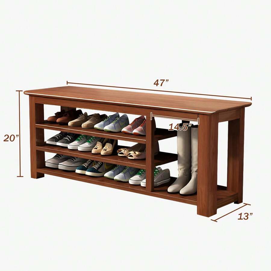 Bamboo Entryway Shoe Storage Bench, Entry Bench With 3-Tier Adaptable ...