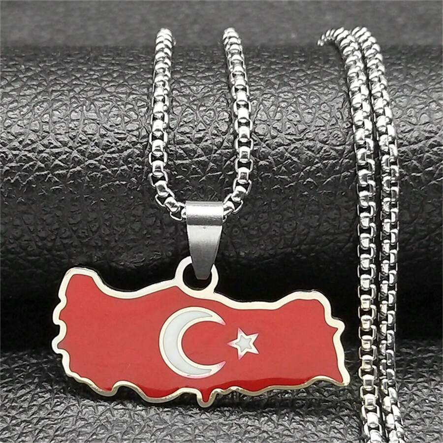 Map Of Turkey Flag Pendant Necklace Stainless Steel Gold/Silver Color ...