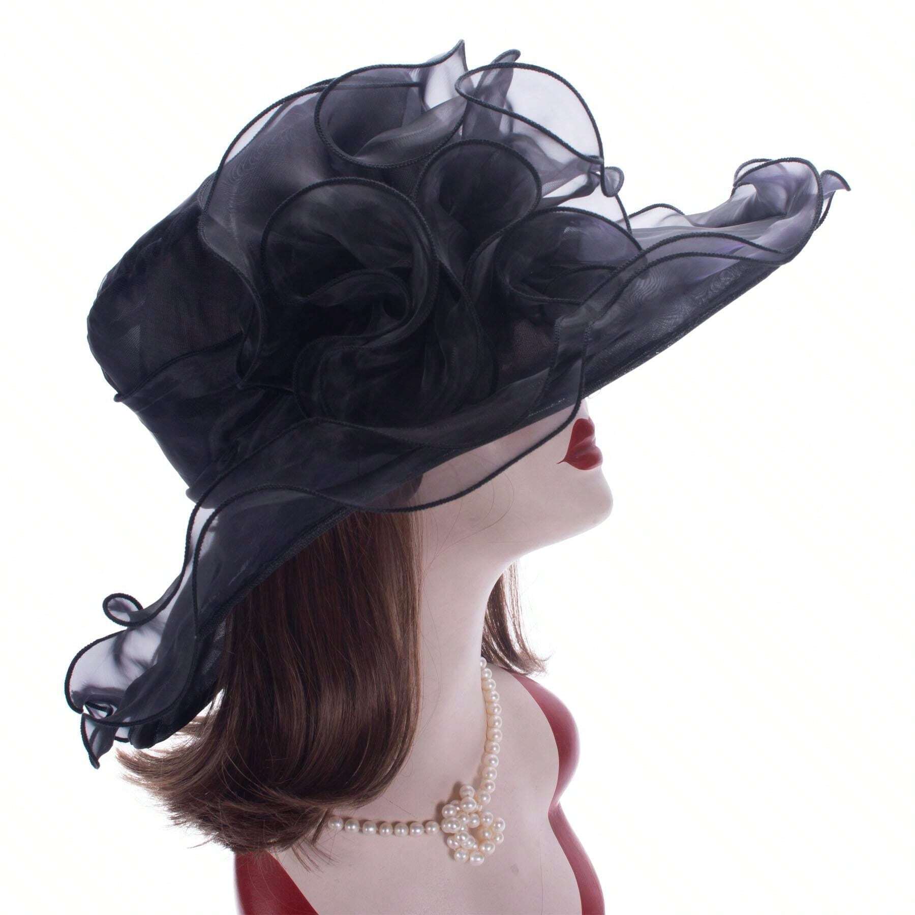 1 Pc Packable Formal Wedding Kentucky Derby Wide Brim Tea Party Sun Hat ...