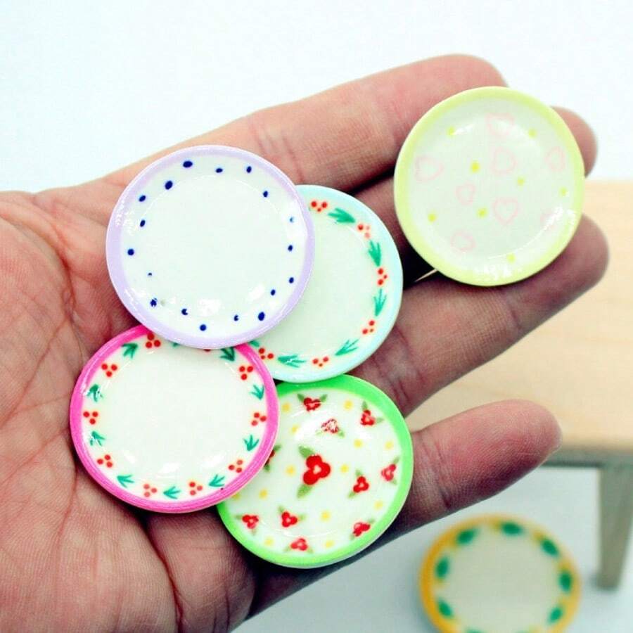 5Pcs 1/12 Scale Miniature Plates Set Ornament - DIY Miniature Kitchen ...