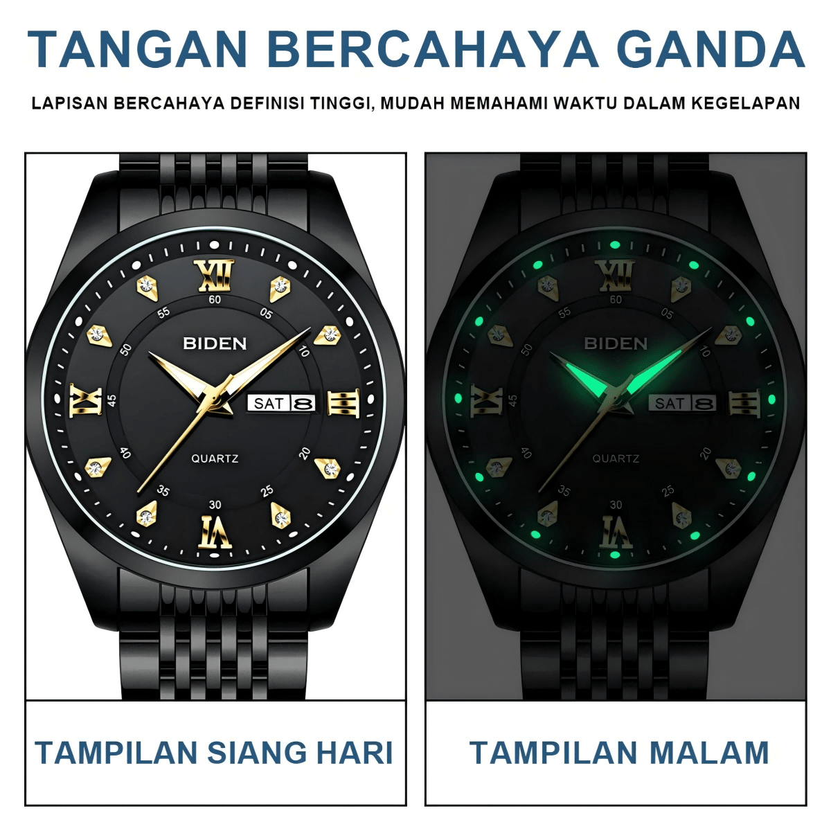 BIDEN Relógio masculino de de alta qualidade, à prova d'água, 30 m, calendário, luz noturna ...