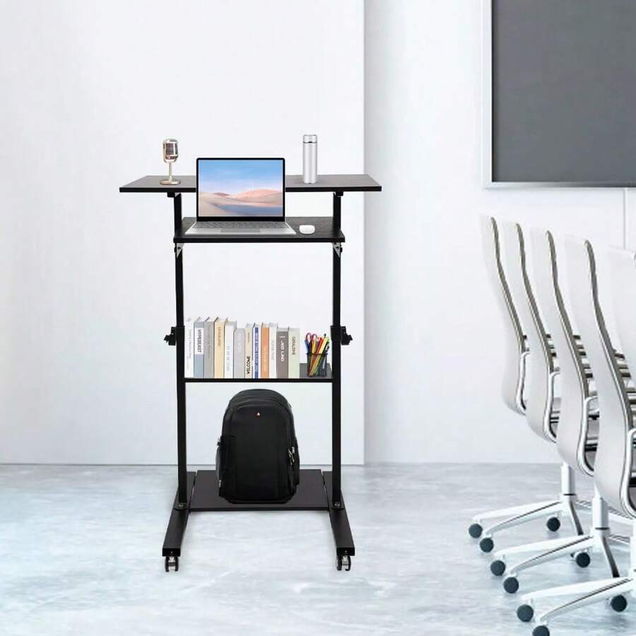 Height Adjustable Rolling Stand Up Desk, Mobile Standing Desk With 2 ...